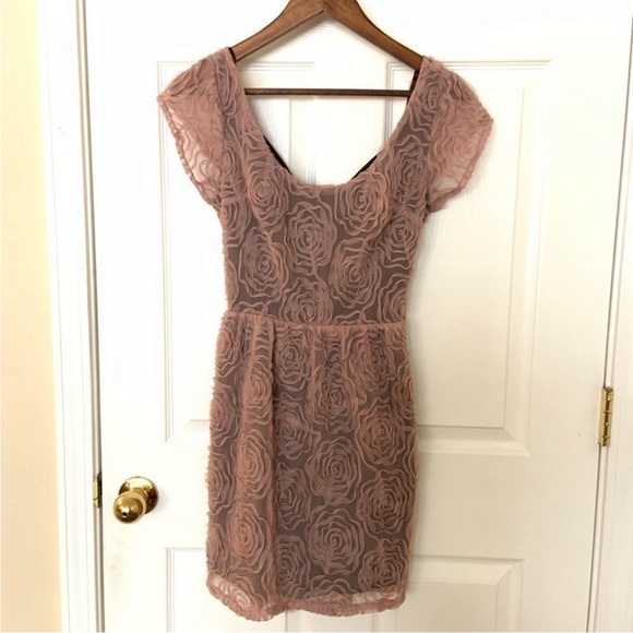 Dresses | Elegant Lace Overlay Dress In Pink | Poshmark